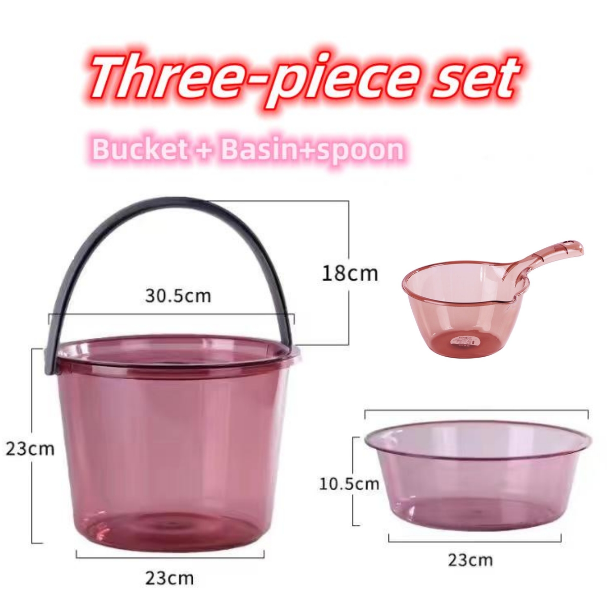 UNIVONNA Transparent Timba Plastic Bucket Timba with Dipper and Basin Tabo Palanggana set Home ...