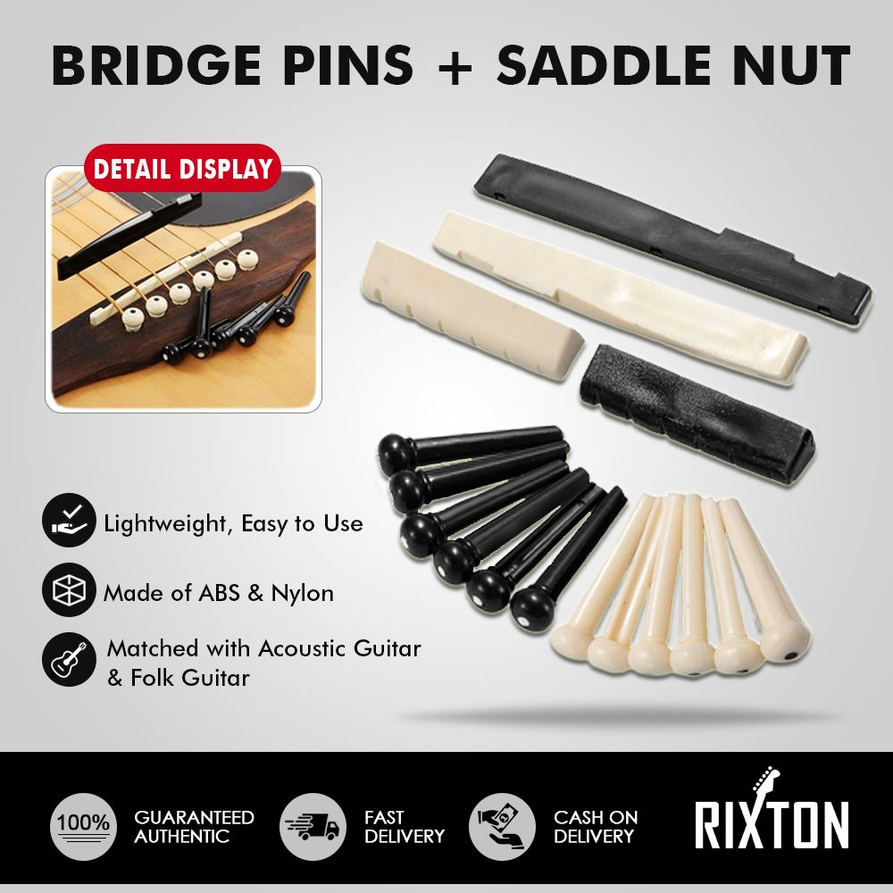 RIXTON 6 String Plastic Acoustic Guitar Bridge Nut/Saddle + Slotted ...