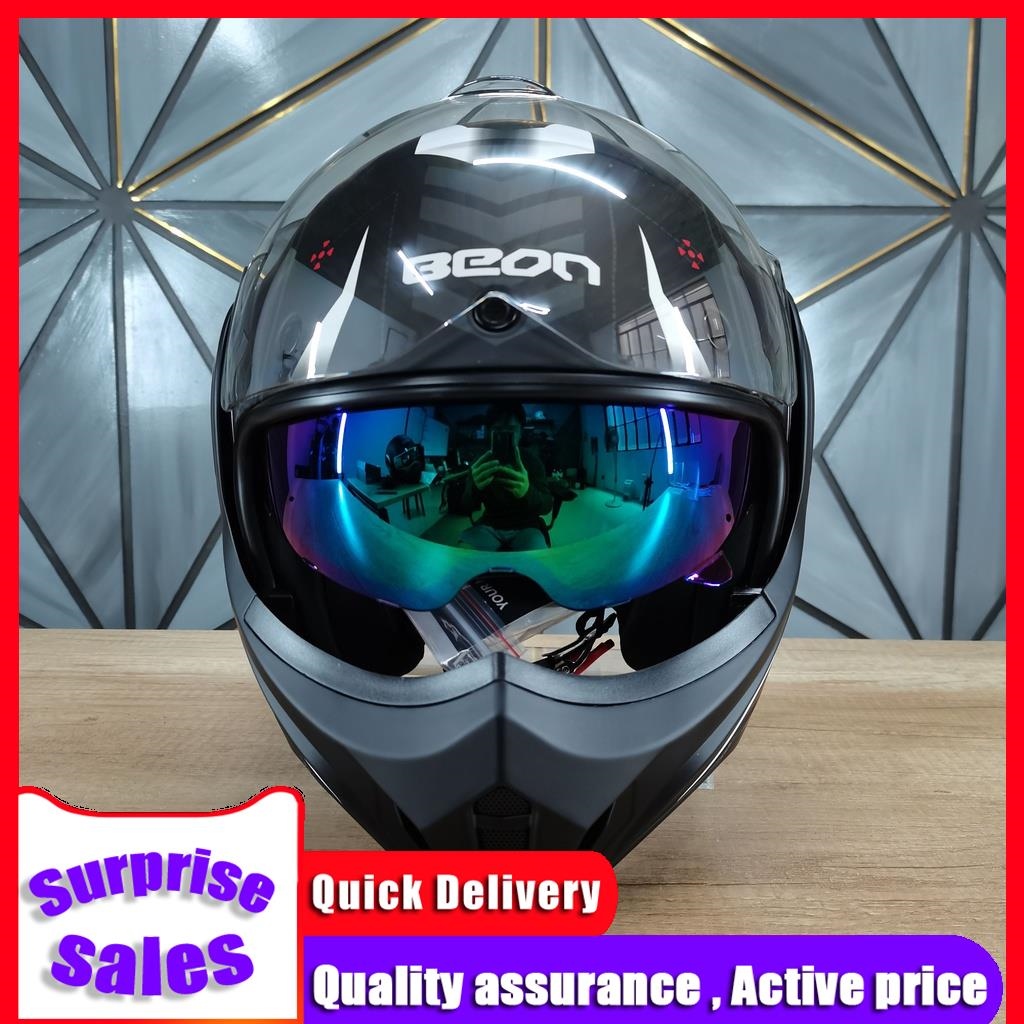 Beon 707 Helmet Black White Interceptor 180 Flip up ECE Free Sunvisor ...