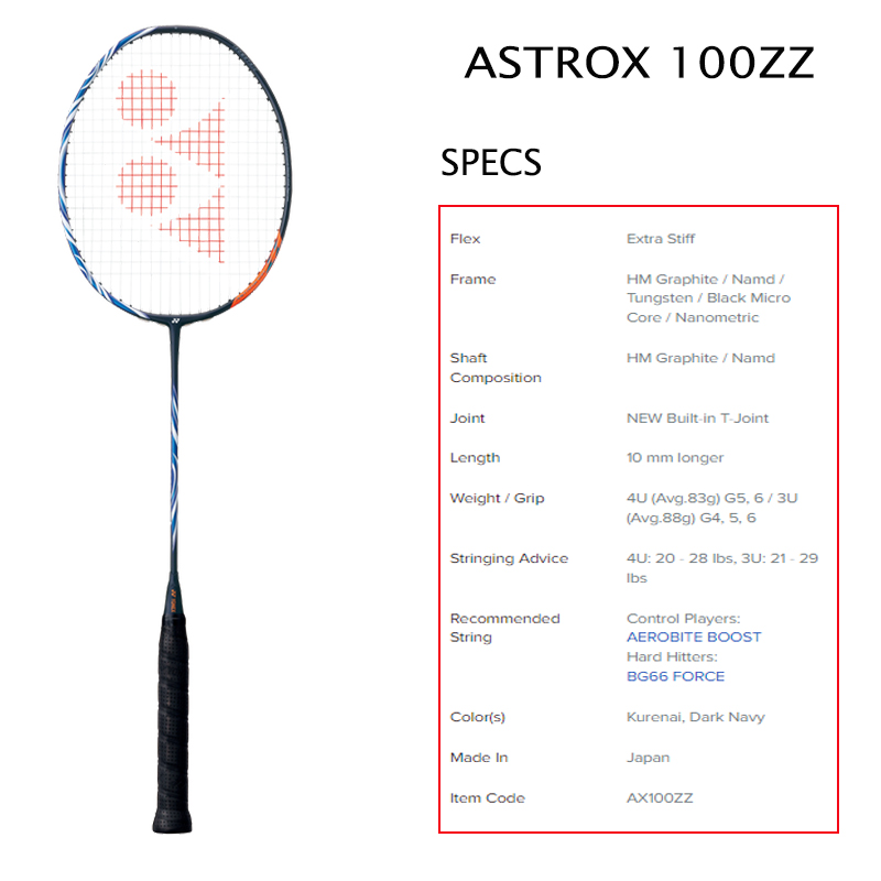 YONEX ASTROX 100ZZ 4U Carbon Single Badminton Racket Original Badminton Competition Adult With ...