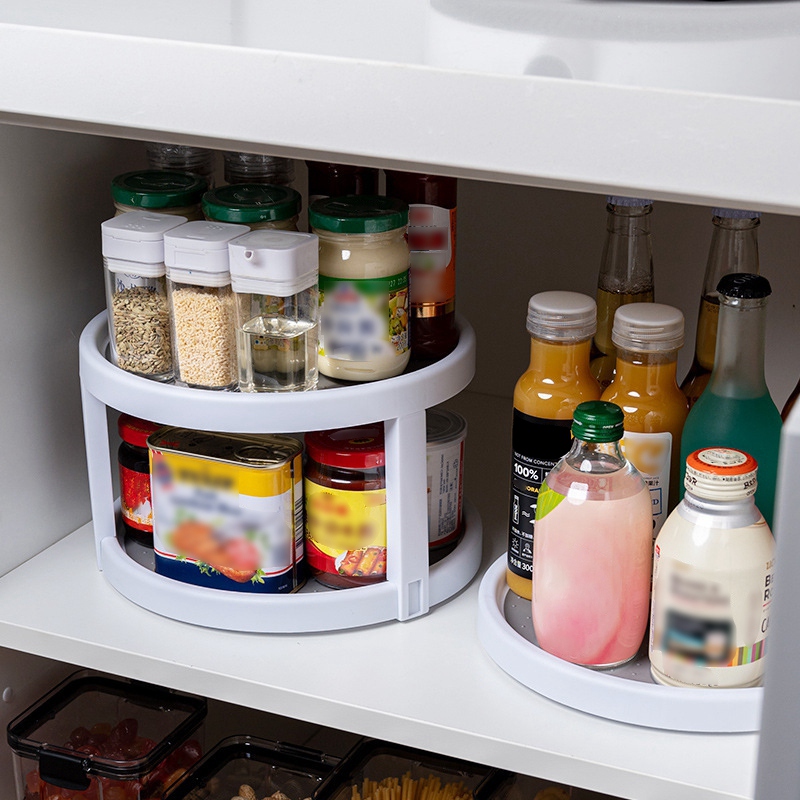 360 Rotation Double Layer Cabinet Organizer Spice Storage Rack Pantry ...