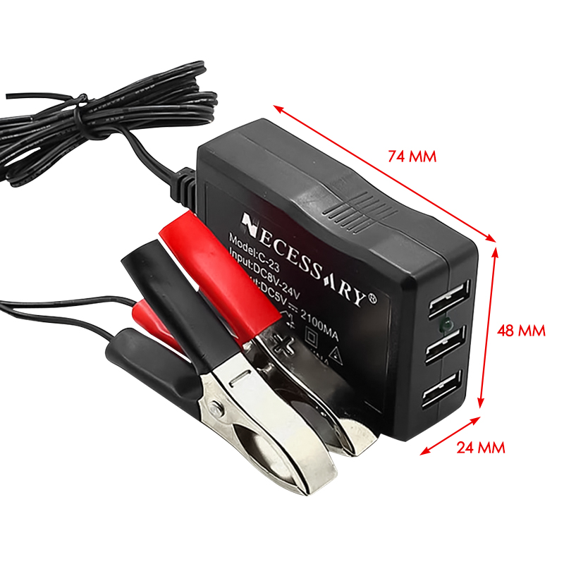 Battery Clip charger DC 12V/24V to 5V USB Power Converter 3 Port USB ...