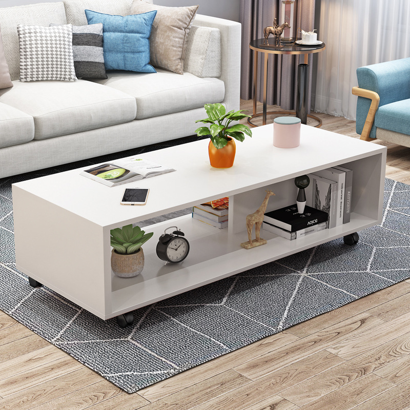 Simple Design Coffee Table Living Room Double Storage Rack Solid Wood ...