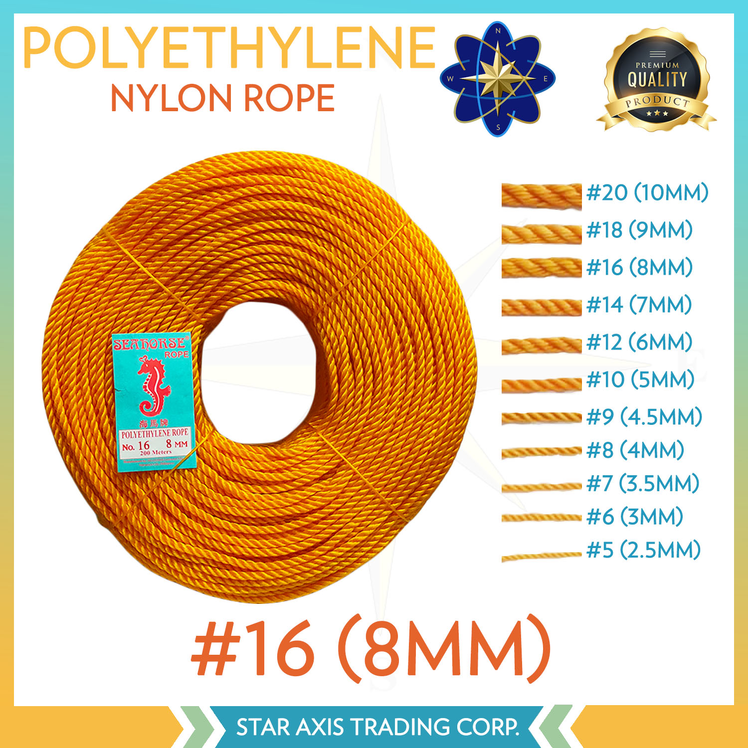 POLYETHYLENE NYLON ROPE / LUBID / TALI - NO. 16 ( 8 MM ) 200 METERS #16 ...