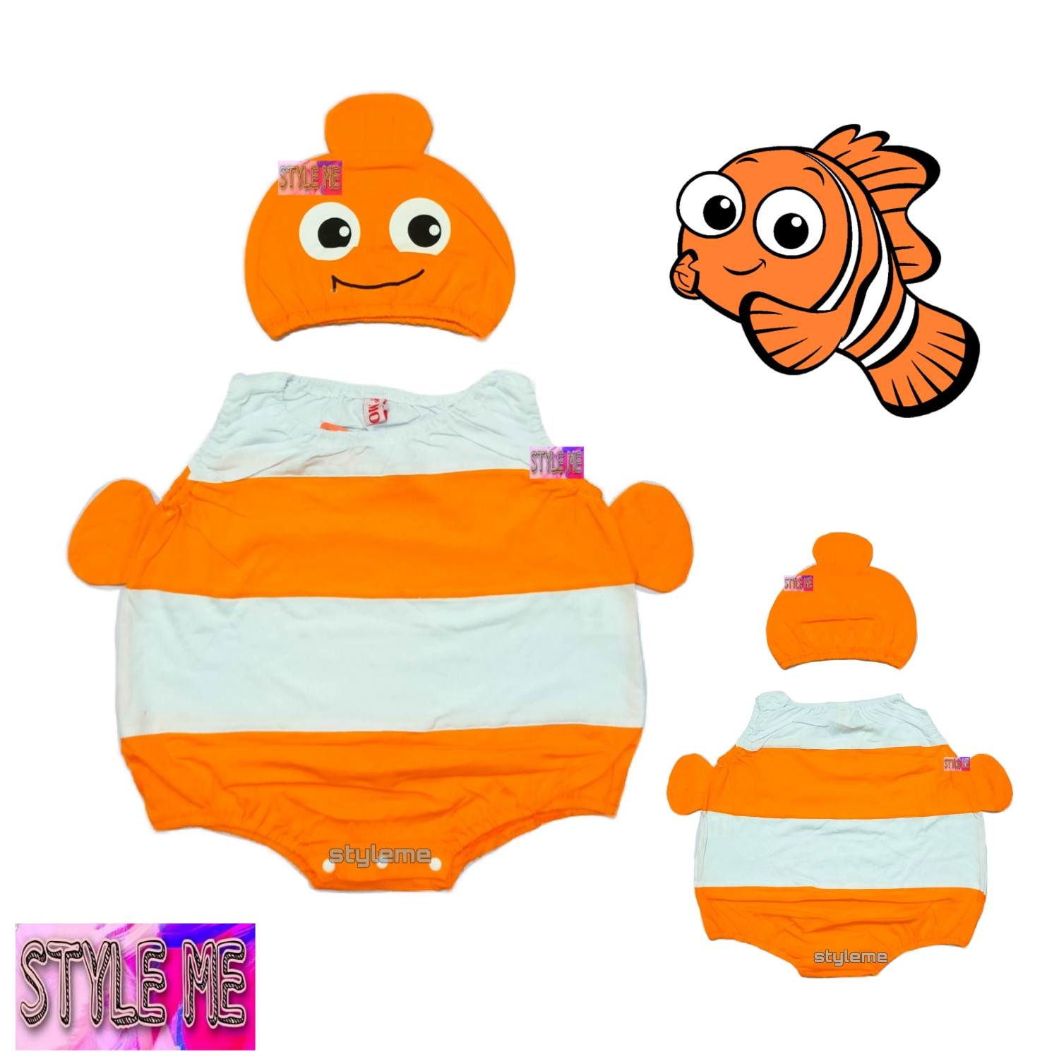 Finding Nemoo Clown Fish Character Complete set with cap Onesies ...