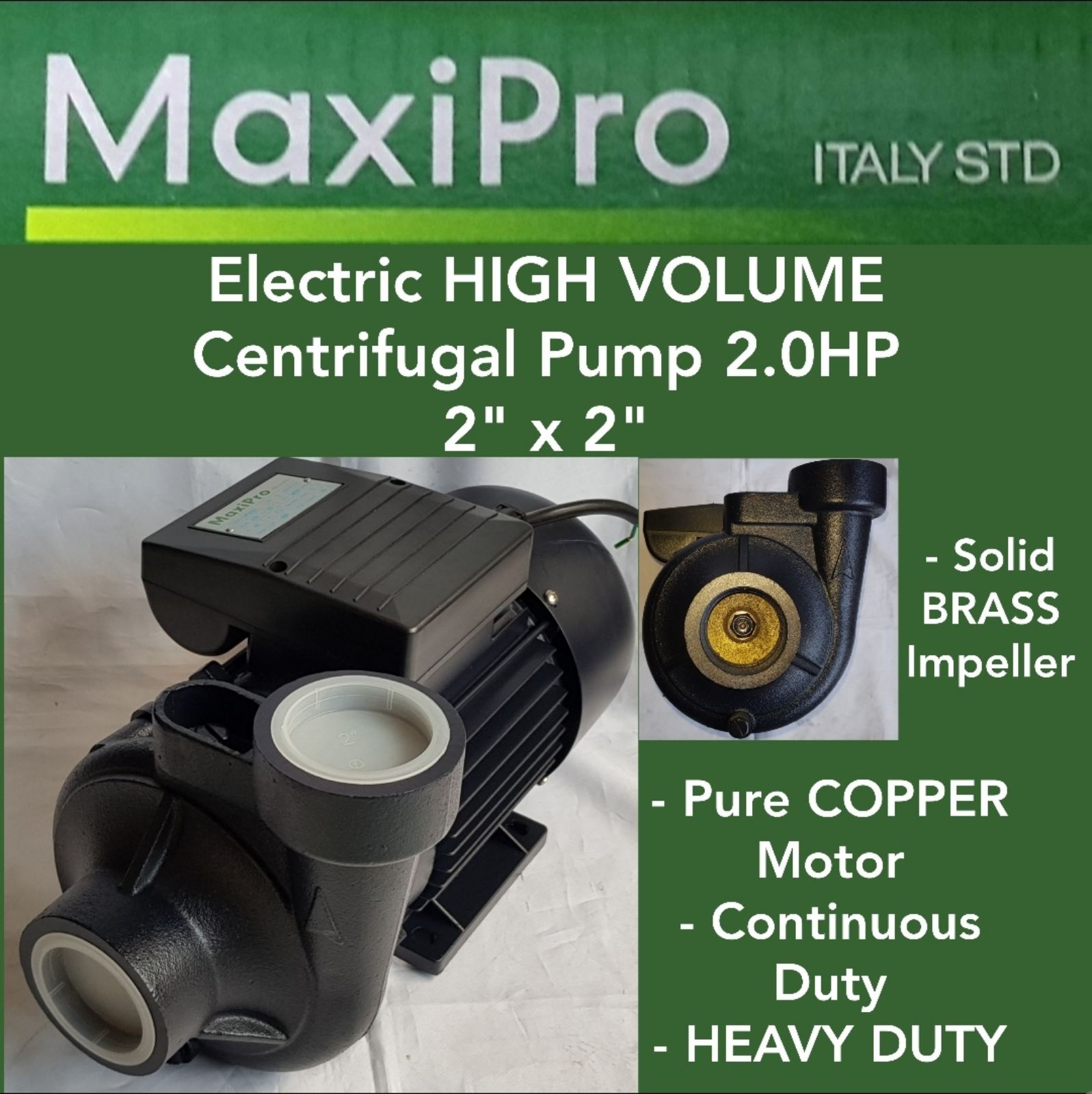MAXIPRO Electric Water Pump Centrifugal HIGH Volume Pump 2.0HP 2" x 2 ...