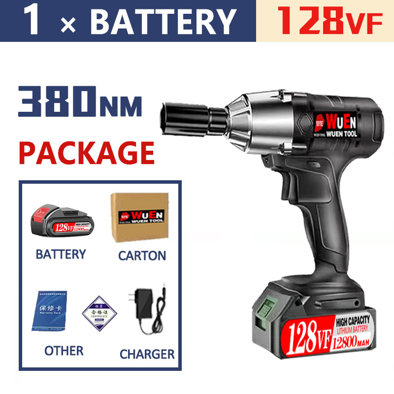 380NM 128VF Cordless Electric Impact Wrench Power Drill High Torque 1/2 ...