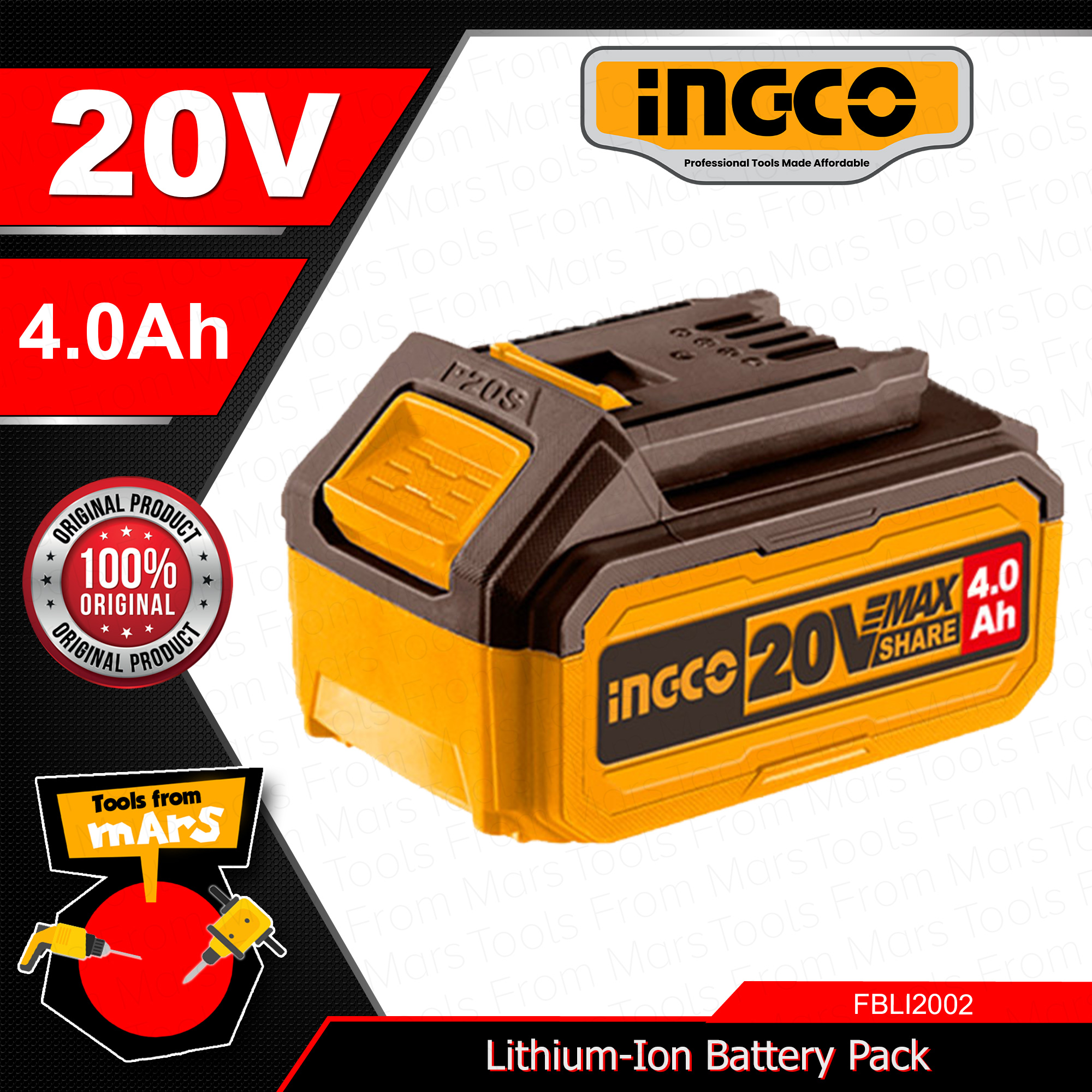 INGCO Lithium-Ion Cordless Air Compressor 40V 6L Power Share CACLI2003 ...