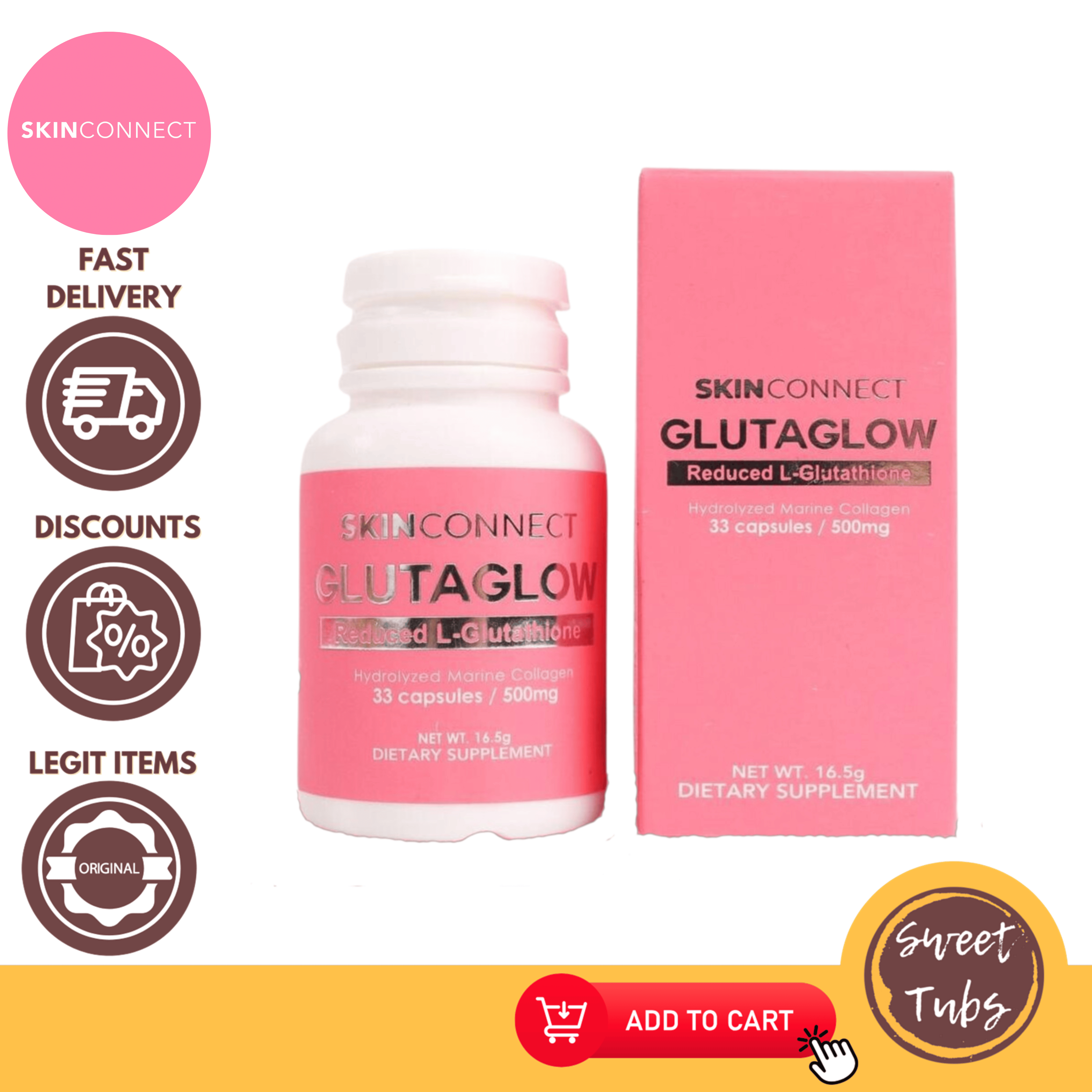 Skin Connect GlutaGlow Reduced L-Glutathione 33 Capsule | Lazada PH