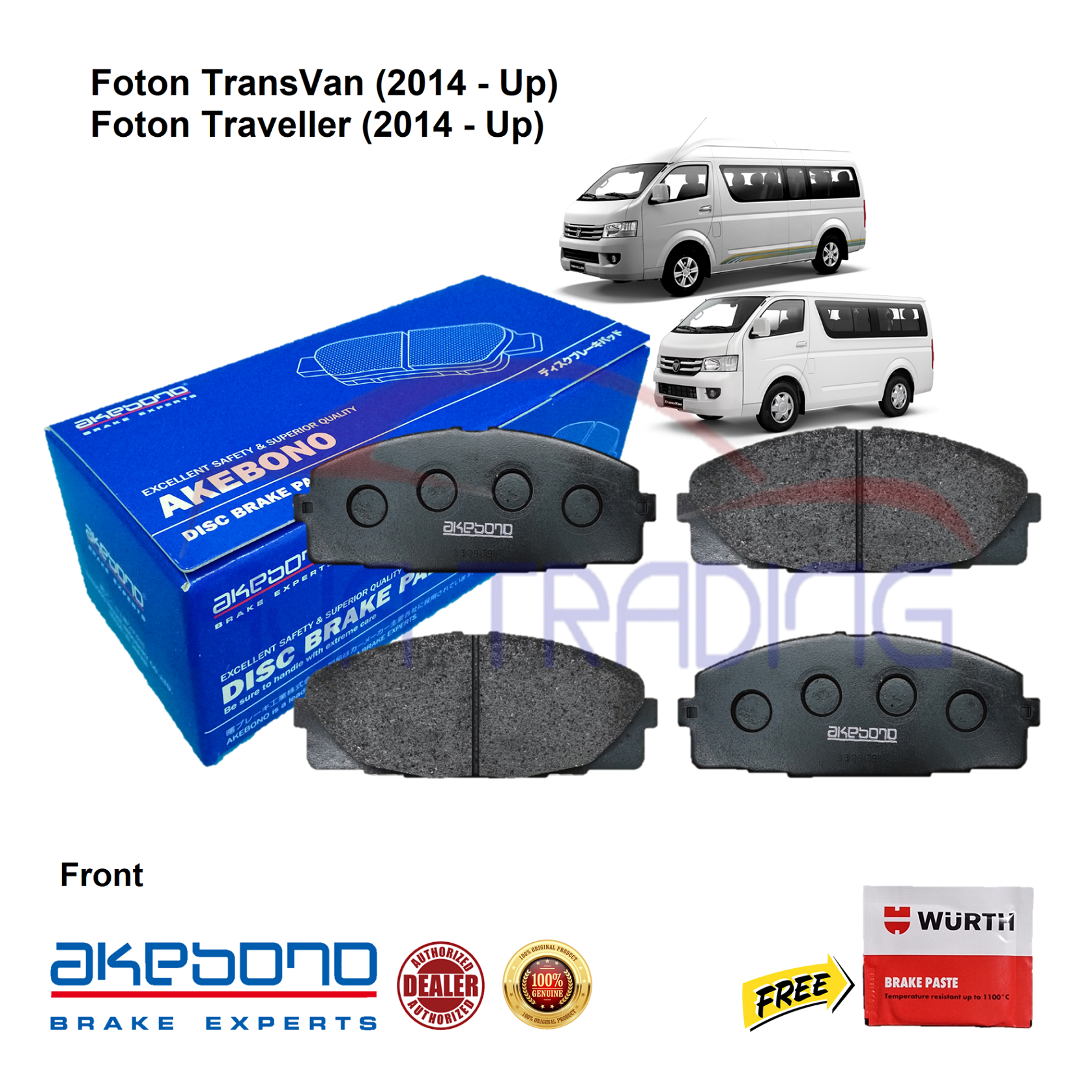 Genuine Akebono Front Brake Pads for Foton TransVan and Foton Traveller ...