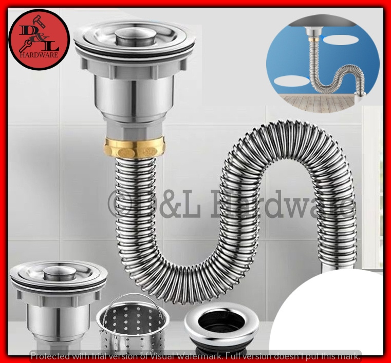 D-1016 Stainless Steel Sink Drain Strainer w/ P-trap Hose Filter Single ...
