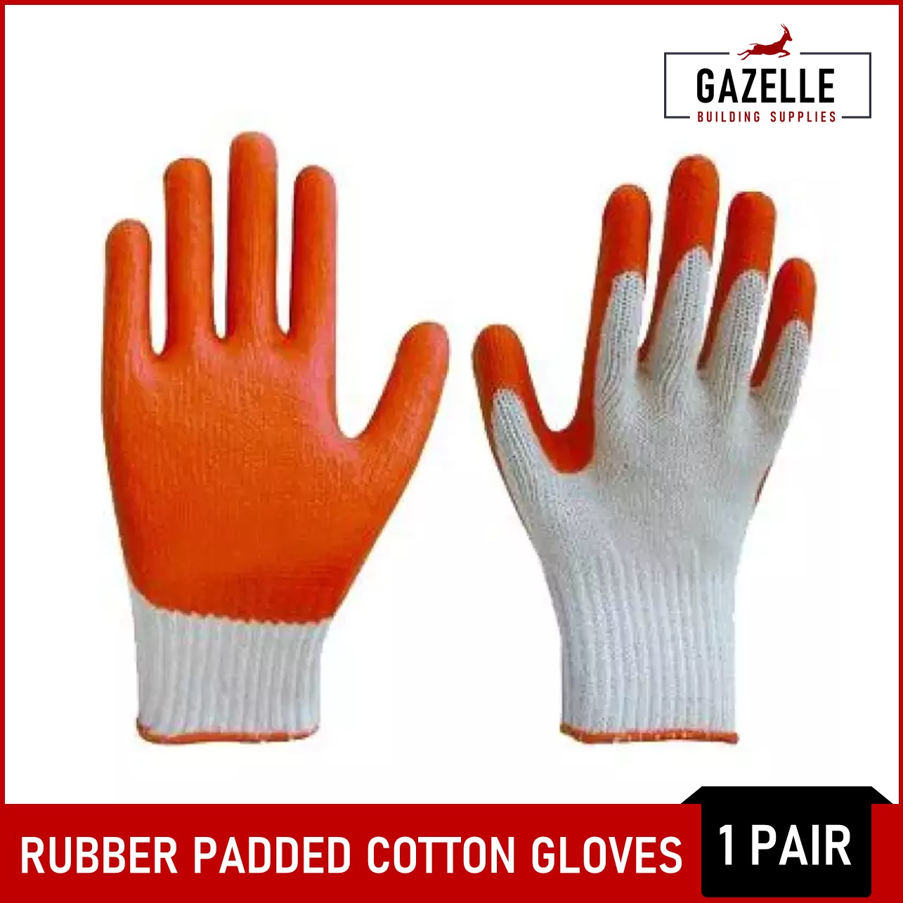 Rubber Padded Cotton Gloves with Rubberized Orange Latex Padding - 1 ...