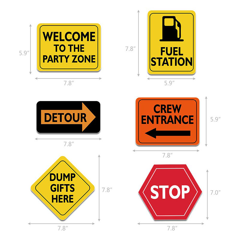 12Pcs Construction Birthday Party Supplies Signs Traffic Cutout Signs ...