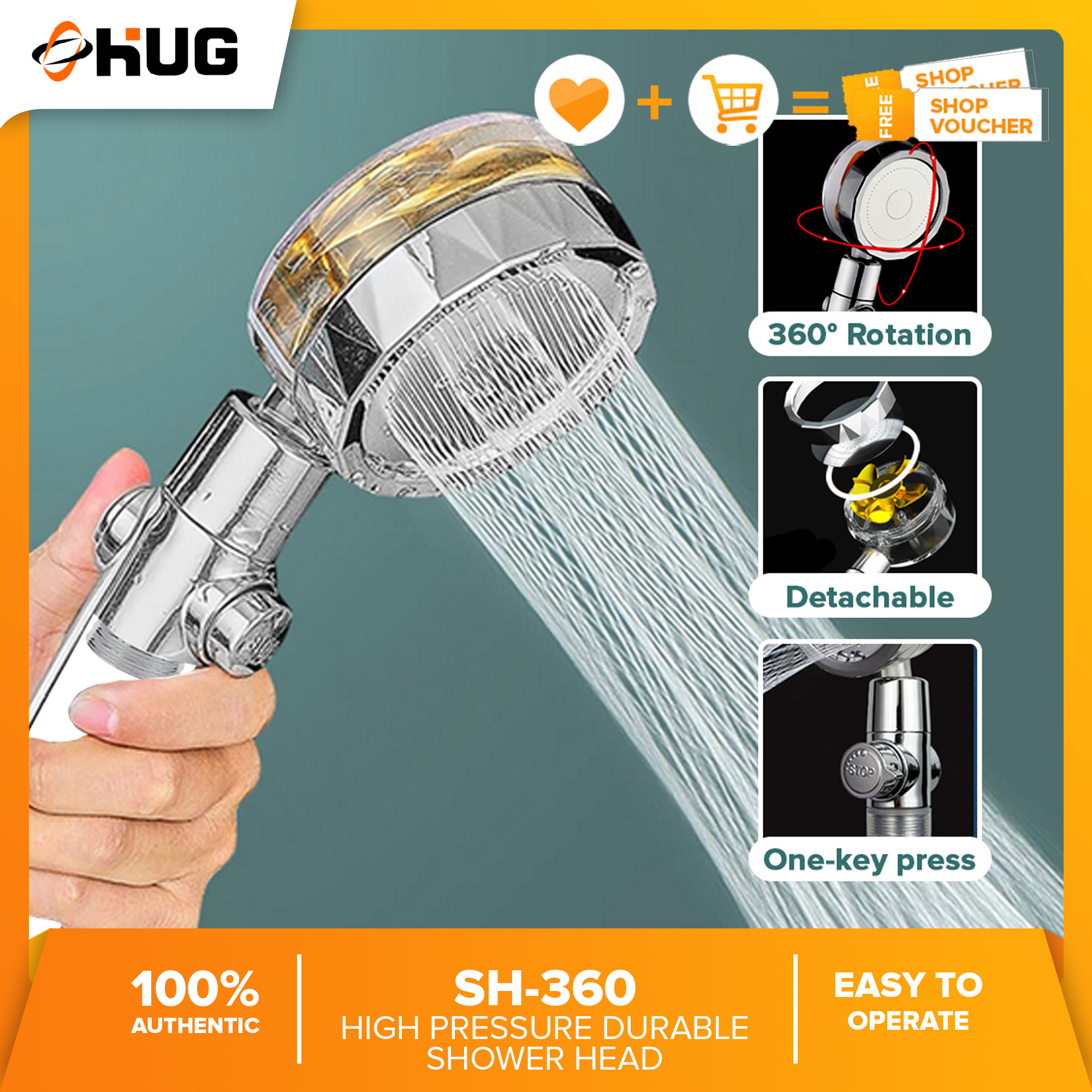 High Pressure ShowerHead Hand-held Showerhead Bathroom Shower head One-key Water Stop - SH-360 ...