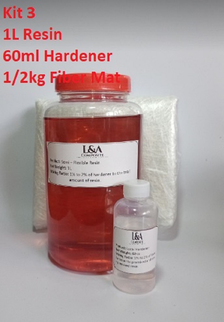 FIBERGLASS PREMIX 1L (H) VARATION KITS 2- KIT 12 (1L RESIN, 60ML HARDENER, 1/2KG CSM/WRC AND ...