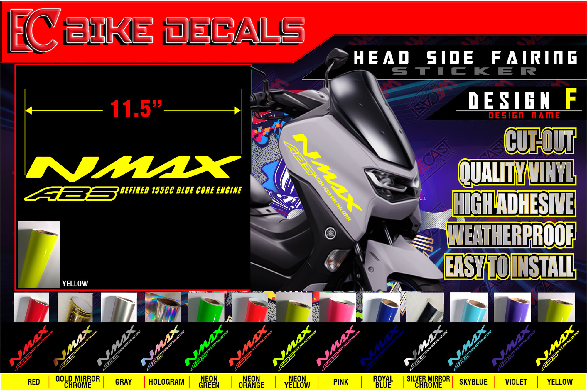 Yamaha NMAX 155 Side head Fairings Sticker Refined 155CC Blue Core ...