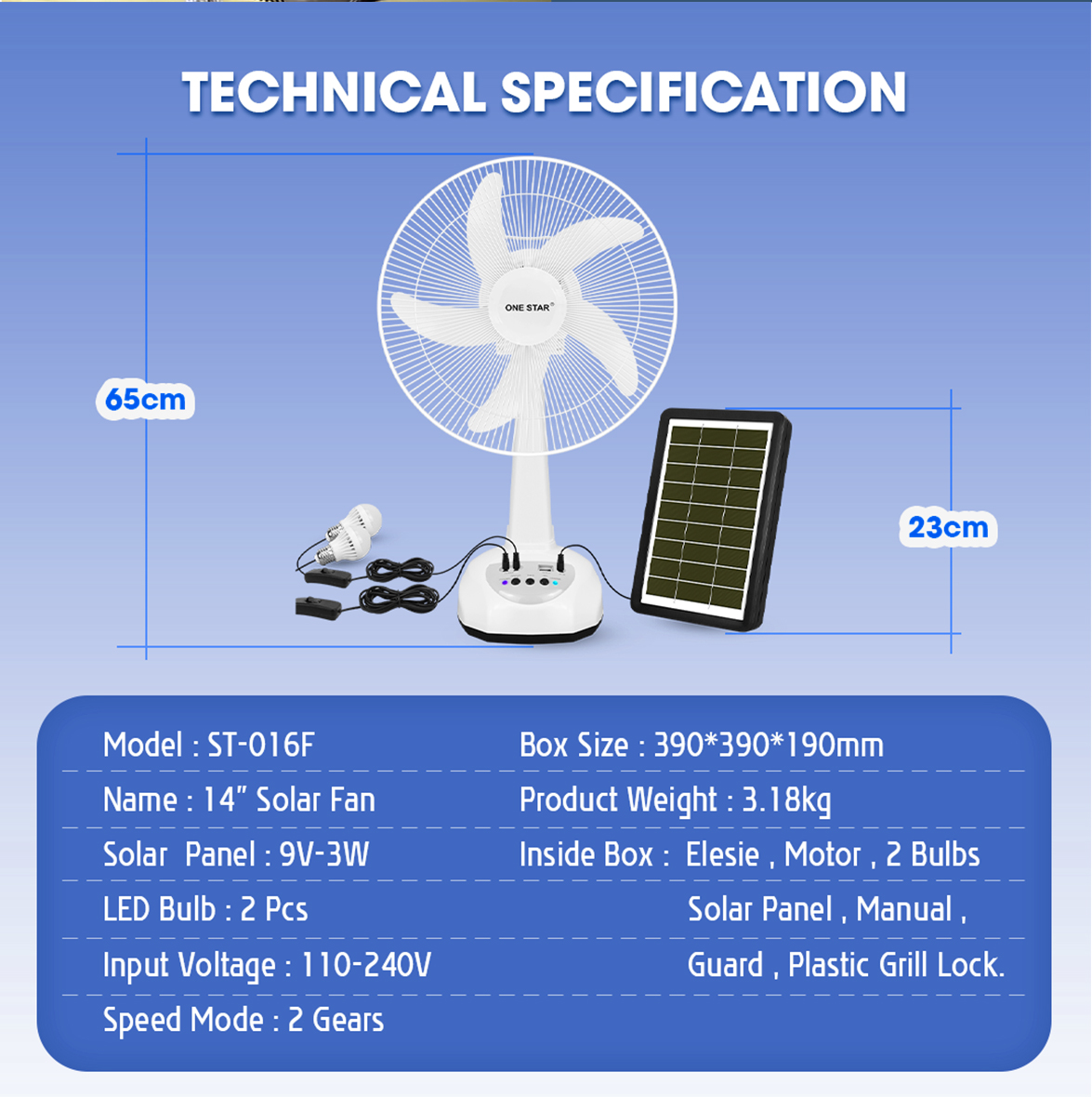 Rechargeable solar electric fan 14" 12" solar fan with solar panel ...
