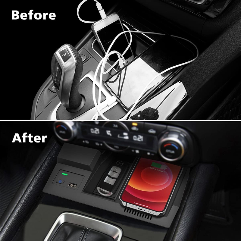 Wireless Car Charger, Center Console Phone Charging Pad with USB Port ...
