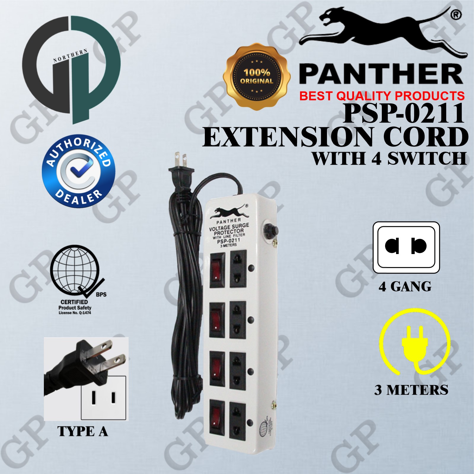 Panther Voltage Surge Protector Extension Cord 3 meter ( PSP-0211 ...