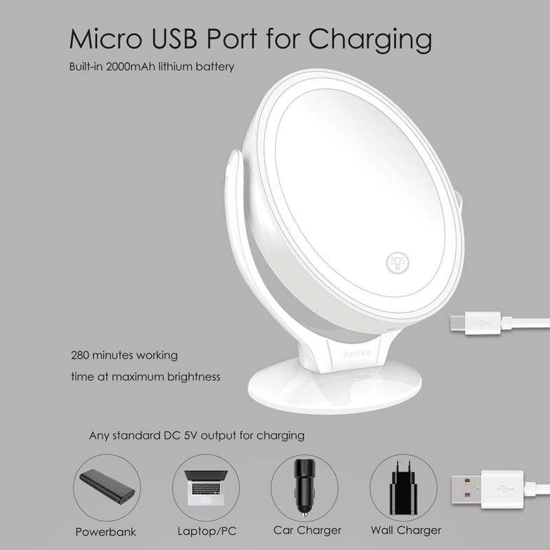 Lighted Vanity Mirror USB 1X/7X Double Sided Magnifying Mirror with ...