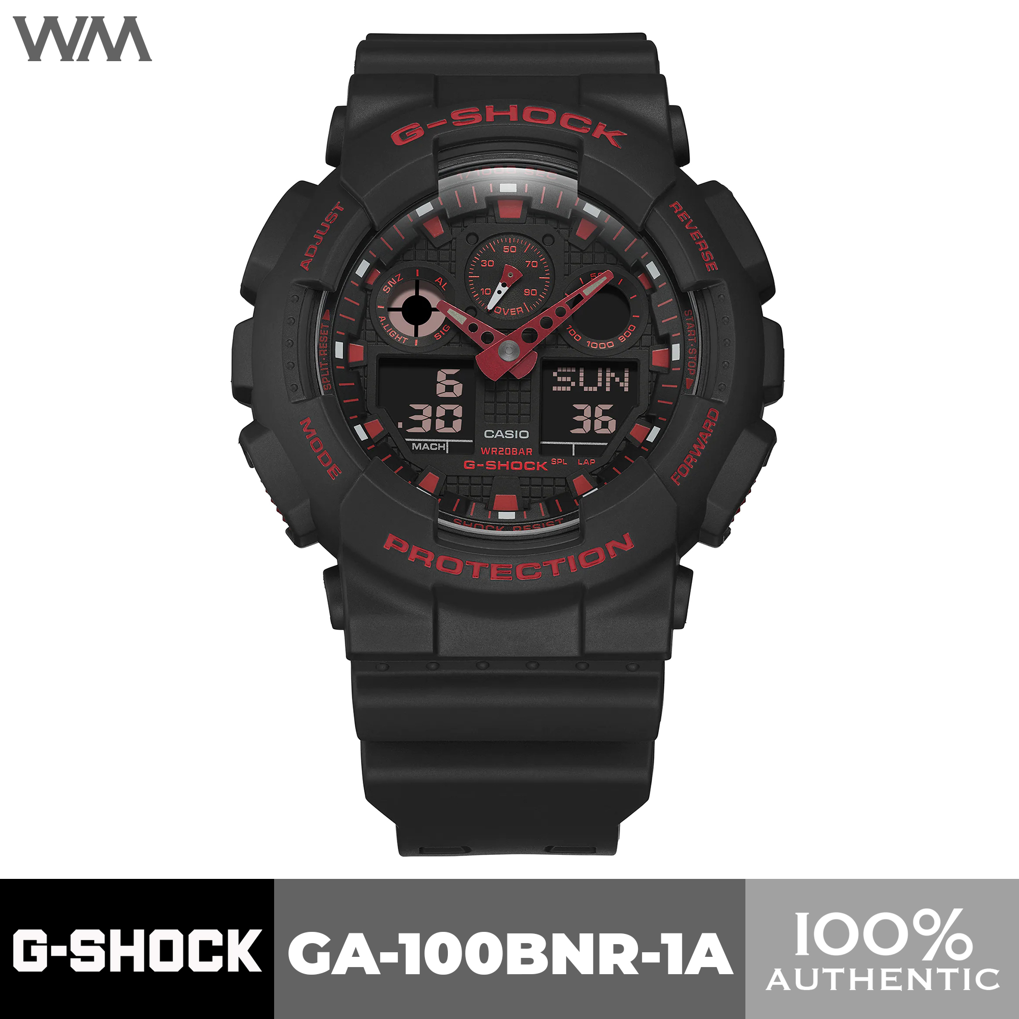 Casio G-SHOCK GA-100 Series Black Ignite Red Analog Digital Watch GA ...