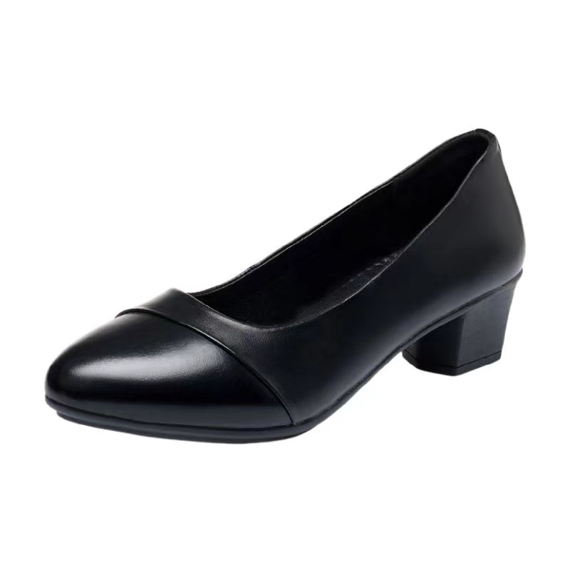 【STOCK+COD】Women Round Closed Toe Block Heel Korean Style Black Shoes ...