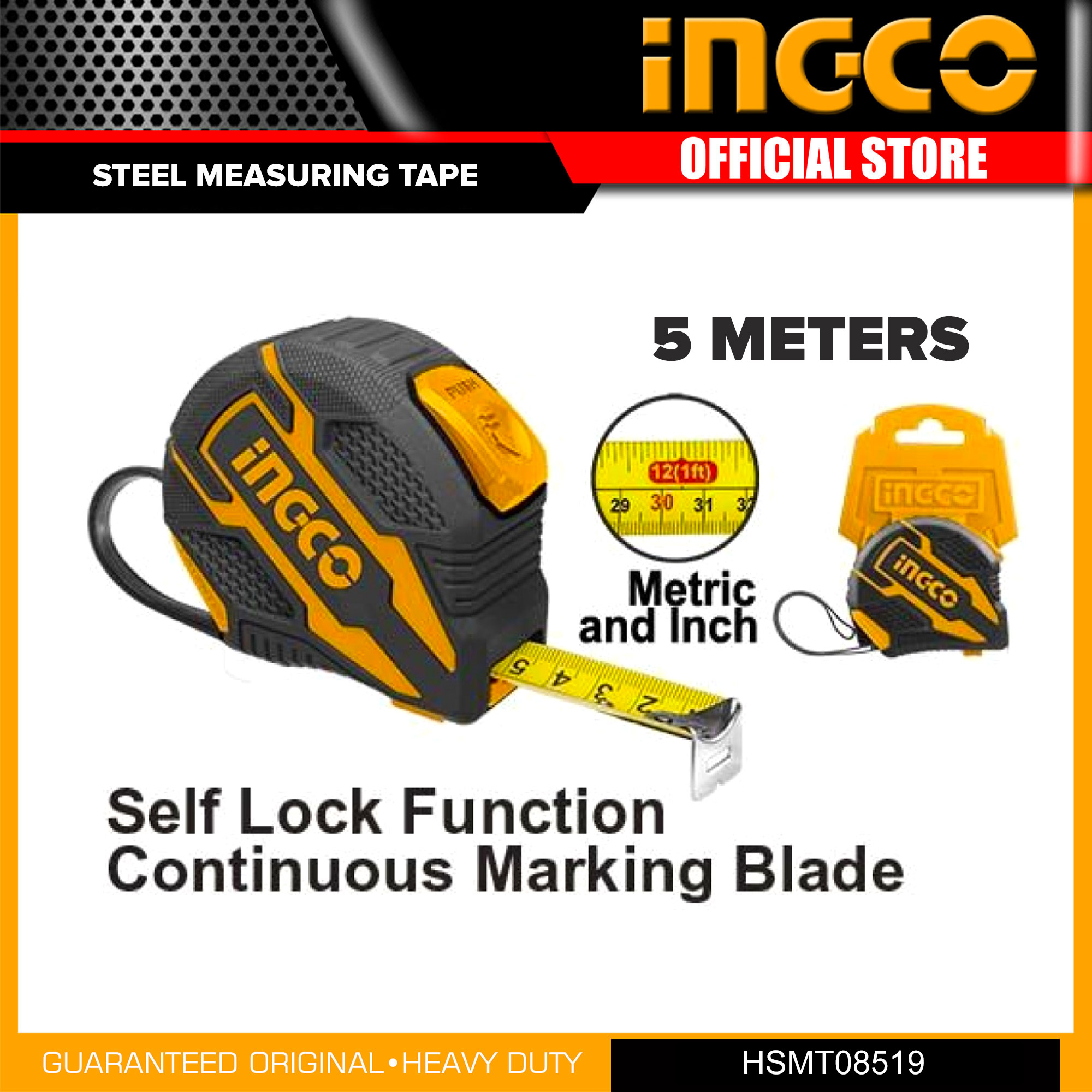 INGCO Steel Measuring Tape 5mx19mm with SELF LOCK FUNCTION HSMT08519 ...