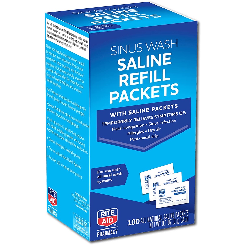 Rite Aid Sinus Wash Saline Refill Packets Nasal Allergy Relief, 100 ...