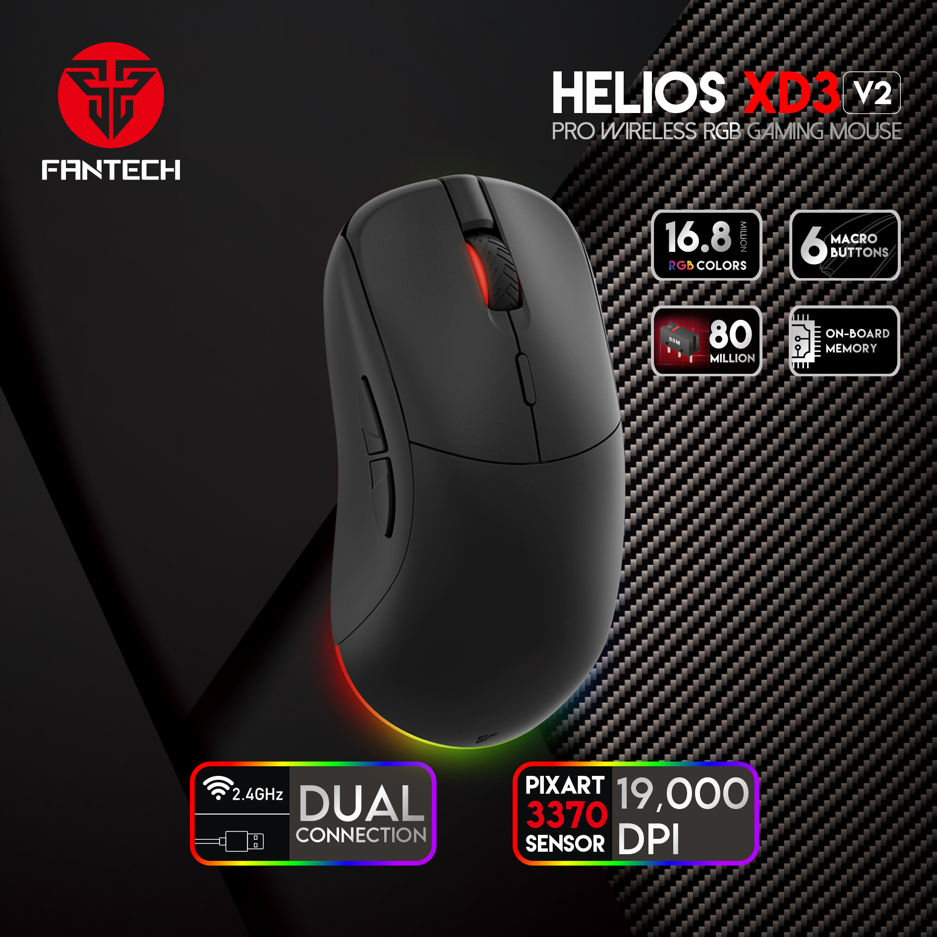 FANTECH XD3 V2 Professional Wired & Wireless Gaming Mouse PIXART3370 ...