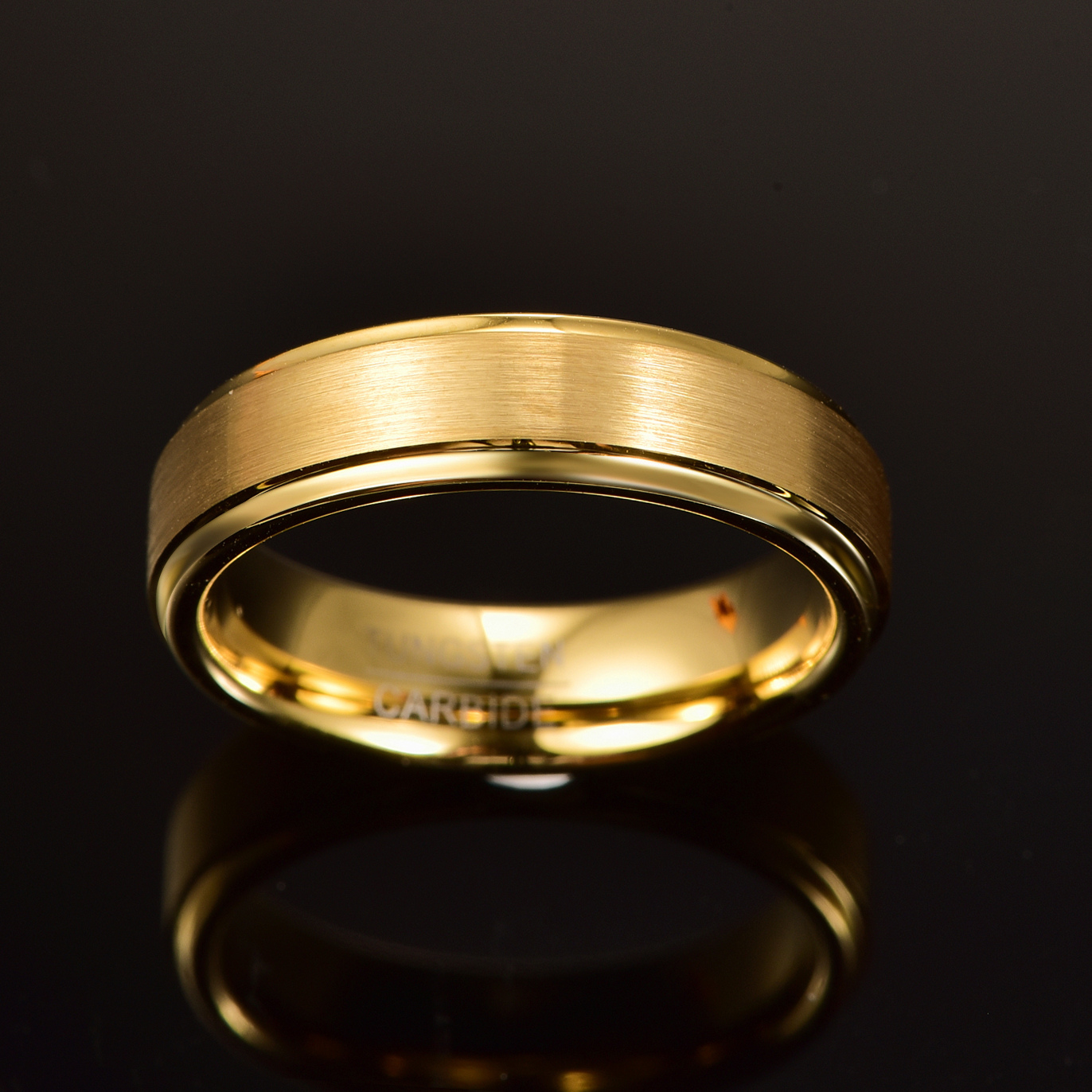 BONLAVIE 6mm Wideth Unisex Tungsten Carbide Ring Gold Finish Brushed ...