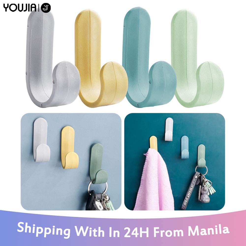 Self-Adhesive Towel Hooks ABS Plastic J-Shaped Wall Hook Nail-Free Door ...
