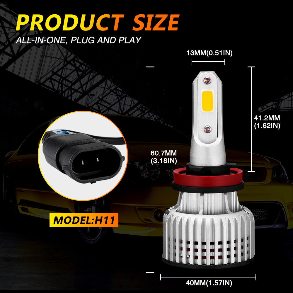 NOVSIGHT N12Y 2pcs Yellow Light LED Car Headlight Foglamp 72W 10000LM ...