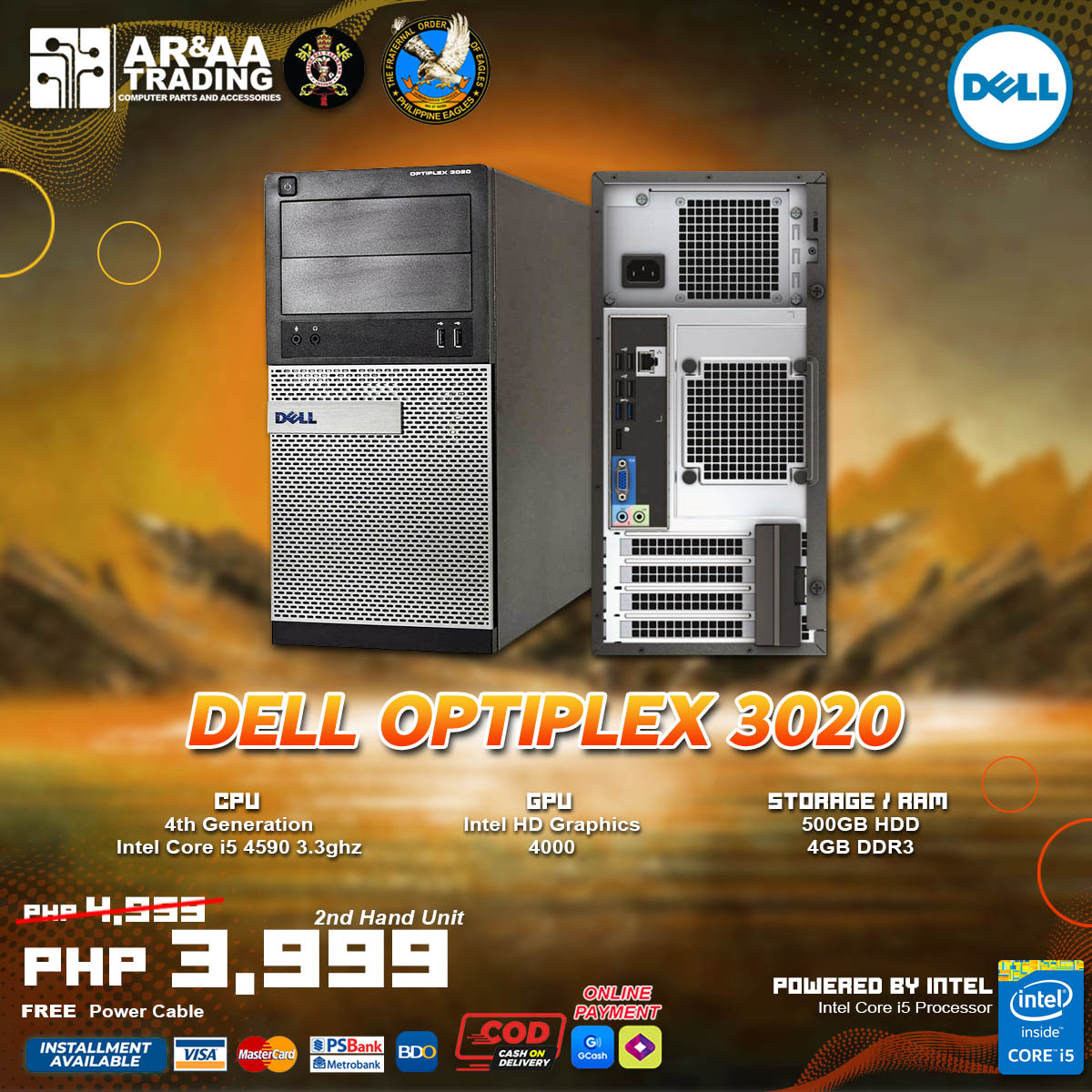 Computer Desktop CPU DELL 3020 SFF Intel Core i5 4440 3.3ghz 4gb 500gb ...