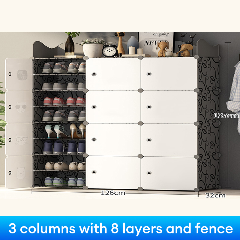 Shoe Rack With Door DIY Rak kasut Storage Box Bertutup Stackable Rack ...