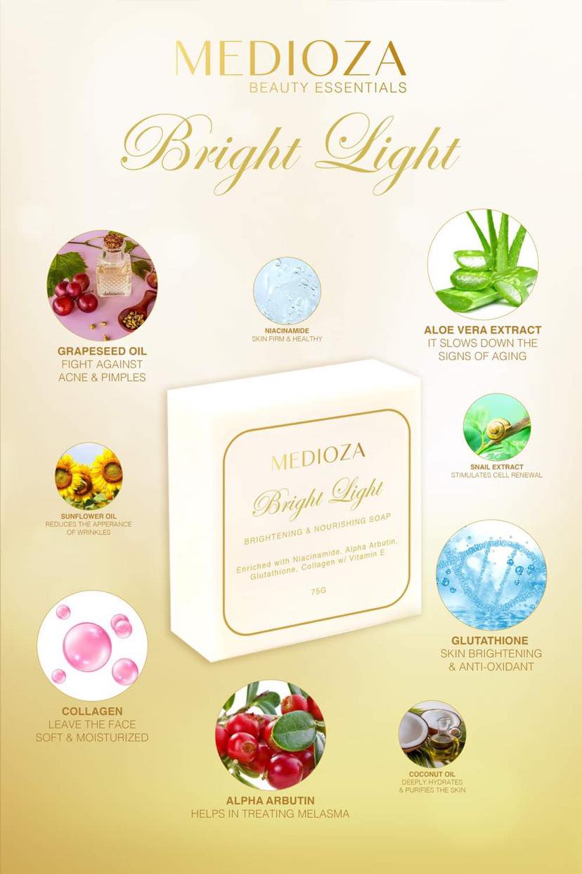 MEDIOZA BRIGHT LIGHT SOAP BRIGHTENING SOAP WITH COLLAGEN ,GLUTATHIONE ...