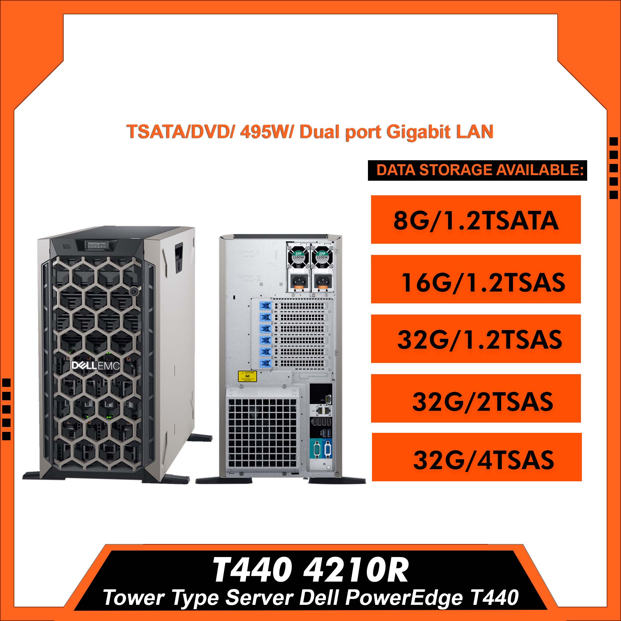 Tower Type Server Dell PowerEdge T440 4210R/ H330/ 750W/DVD/Dual port ...