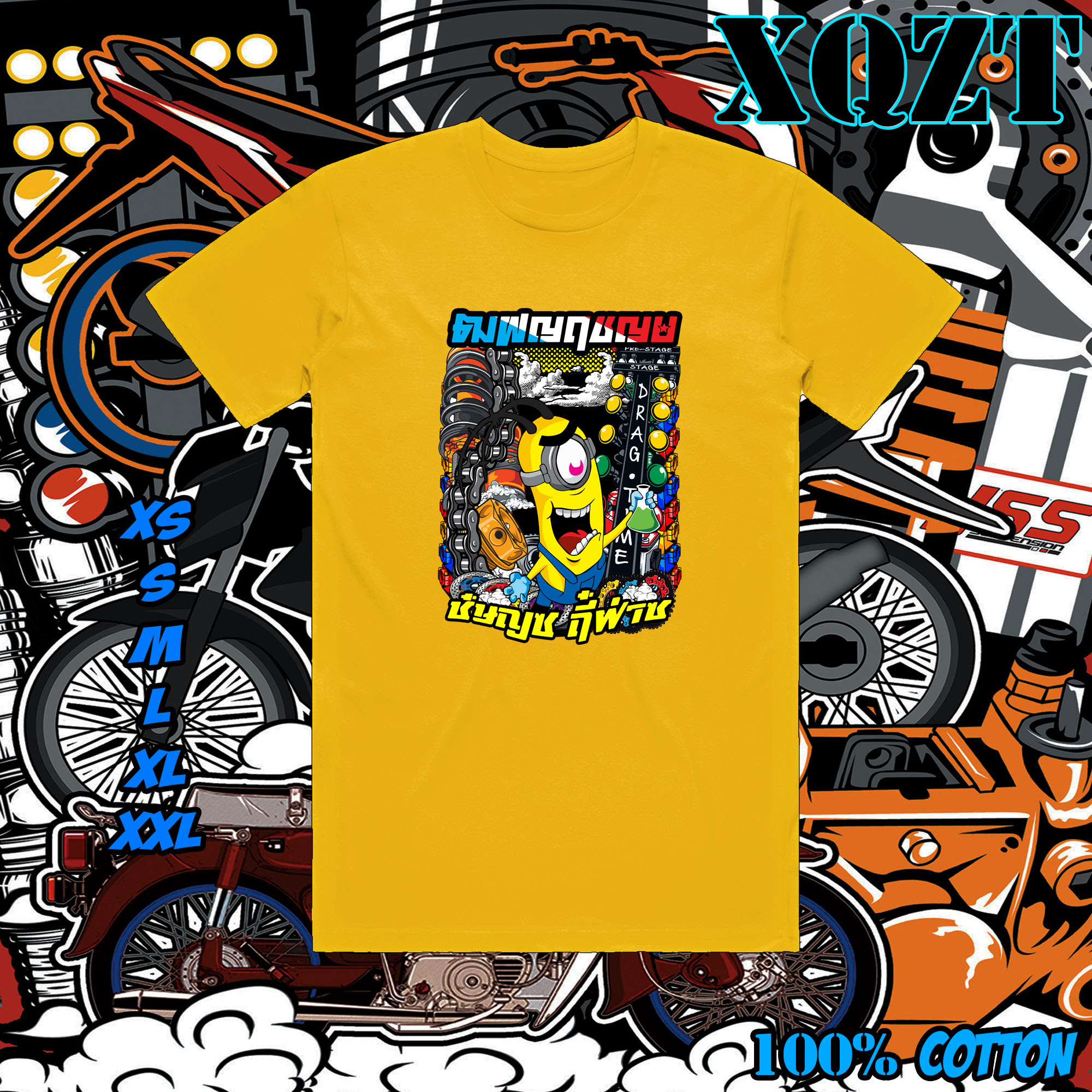 Thai Look Minions Mechanical Motorcycle Drag Race Design Rider Shirt ...