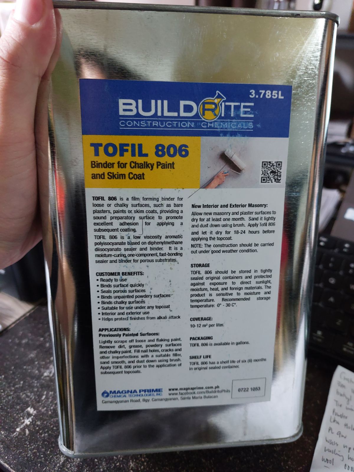 Buildrite Tofil 806 Binder For Chalky Paint & Skimcoat 3.78 Liters ...