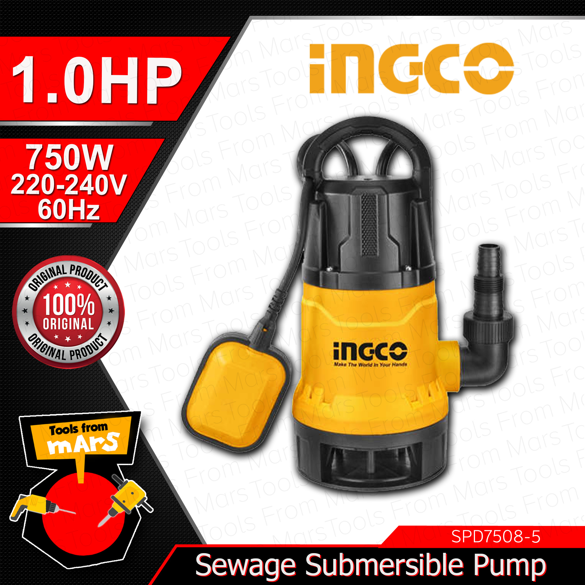 INGCO Sewage Submersible Pump 750W 1.0HP Submersible Water Transfer ...
