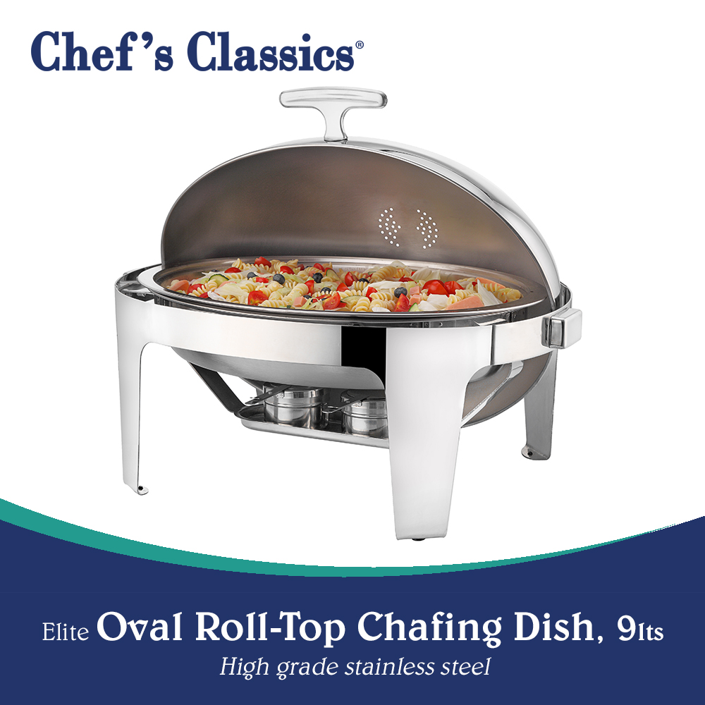 Chef's Classics Elite Stainless Steel Oval Roll-Top Buffet Chafing Dish ...