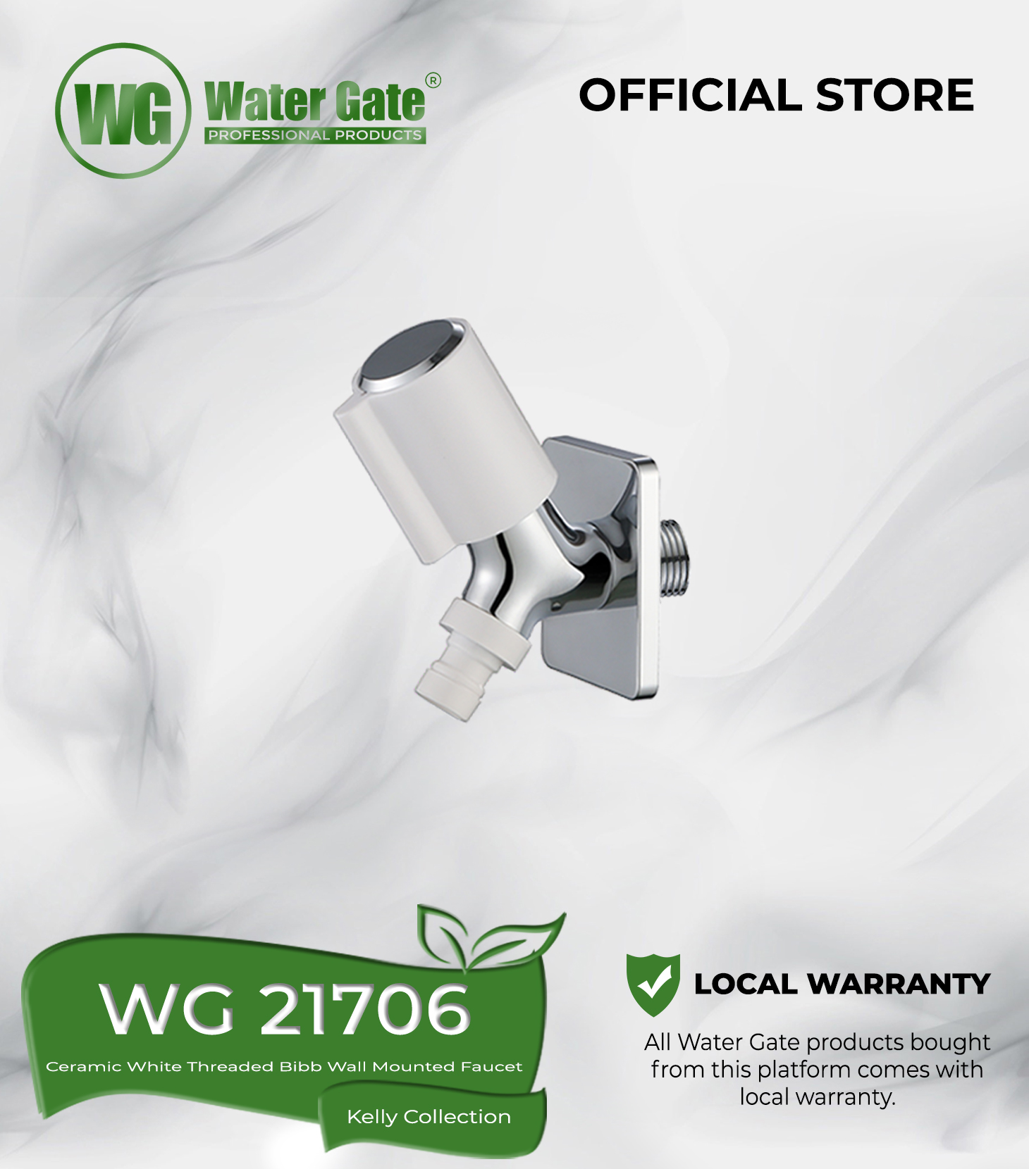 Ceramic White Threaded Bibb Wall Mounted Faucet | Water Gate WG 21706 ...