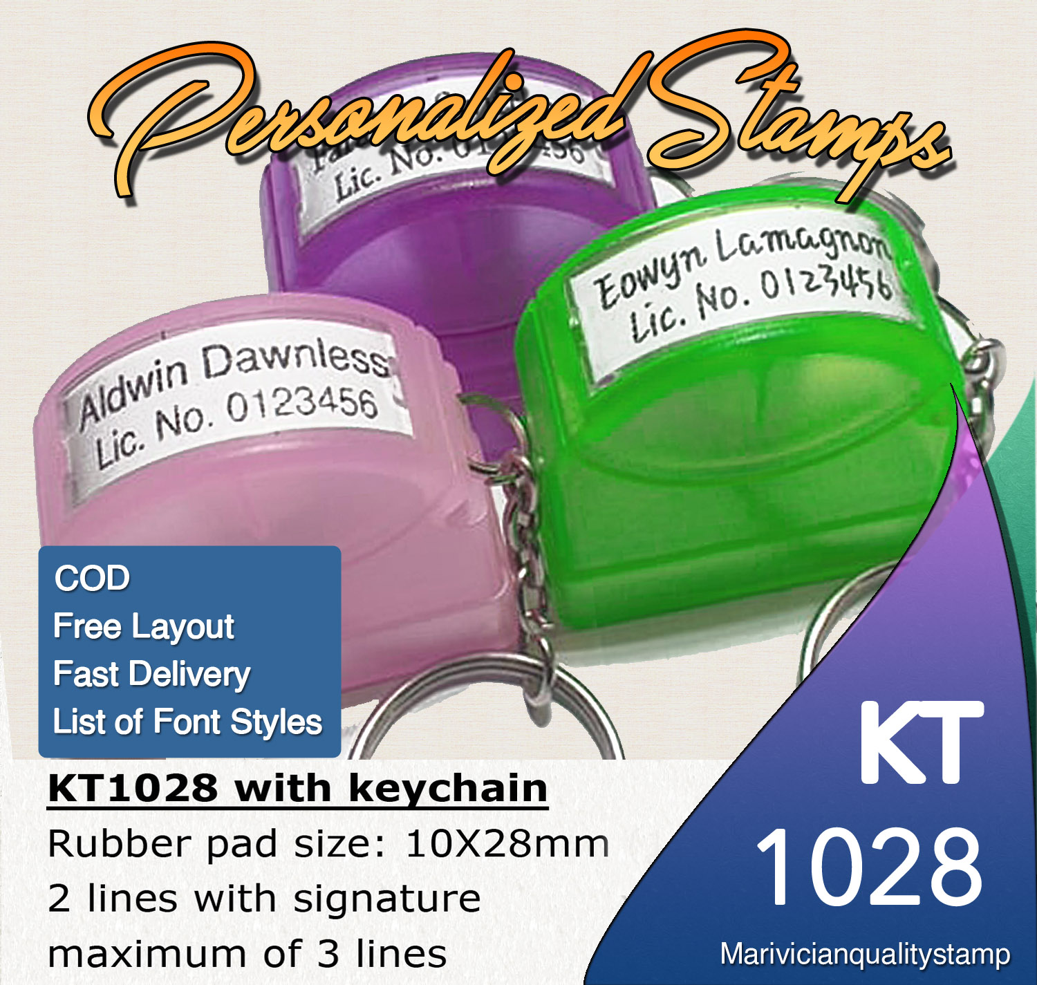 KT Stamp | 10x28mm - 3 Lines | Personalized Stamp Customized Name ...