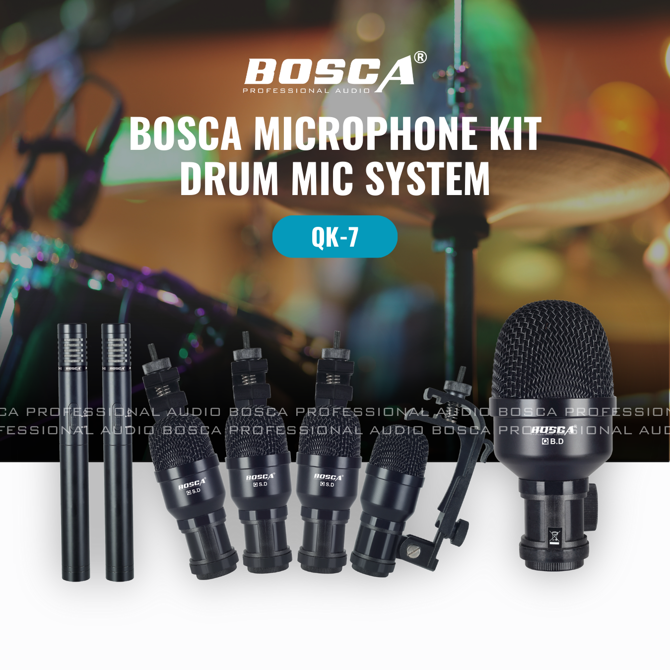 BOSCA Drum Microphone Kit Drum mic system QRK-7 QK-7 Kick Bass Tom ...