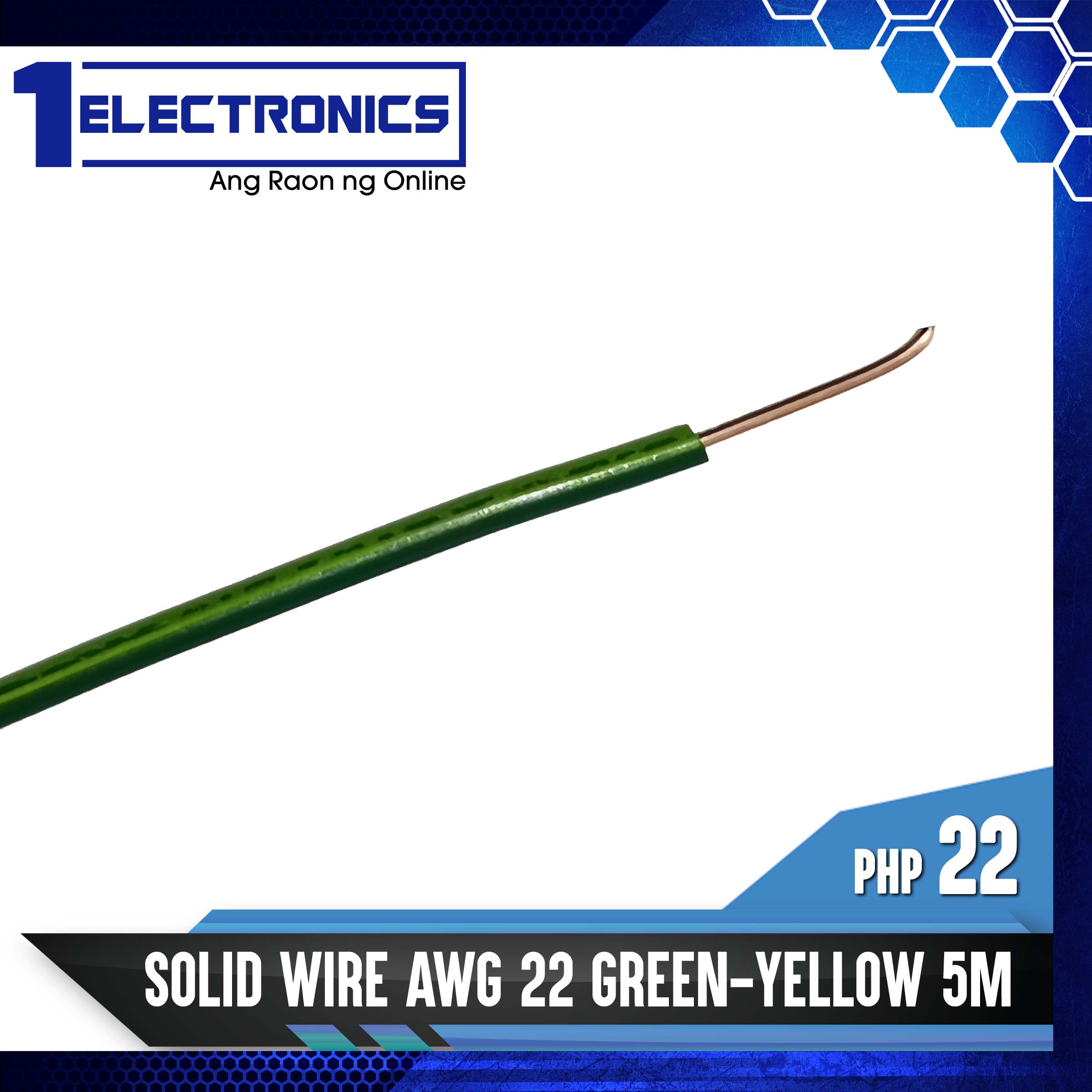 1Electronics Solid Wire AWG 22 GREEN-YELLOW | Lazada PH