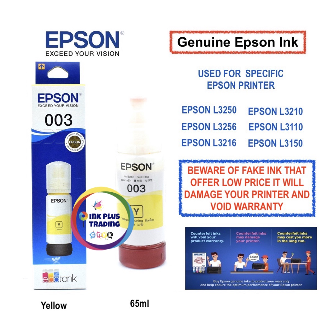 100% Epson Original ink 003 65ml Bottle for Epson L5190, L5290, L5296 ...