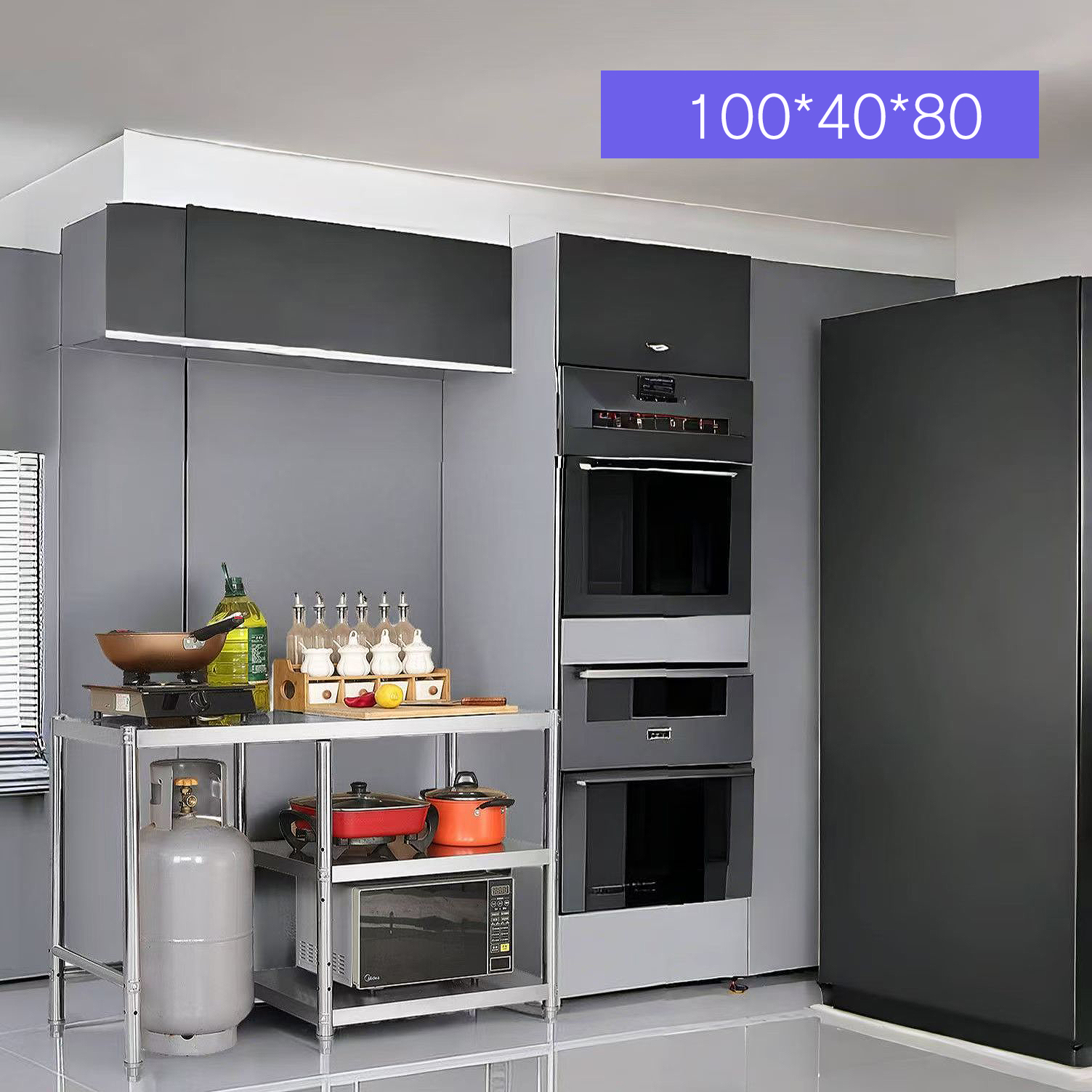 Kitchen 304 stainless steel shelf console floor-to-ceiling gas tank ...