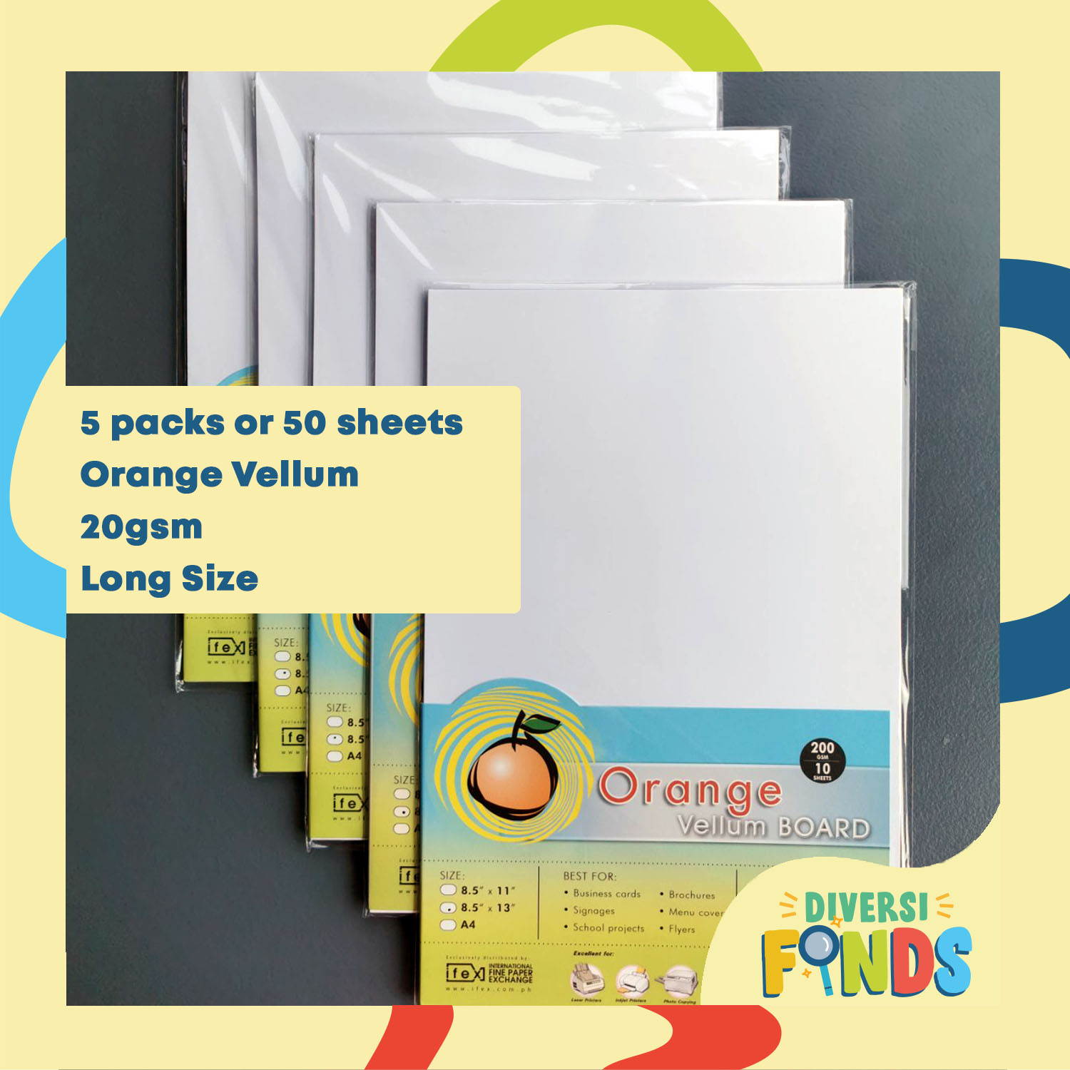 5 PACKS Orange Specialty/ Vellum Board Paper 200gsm White, Long ...