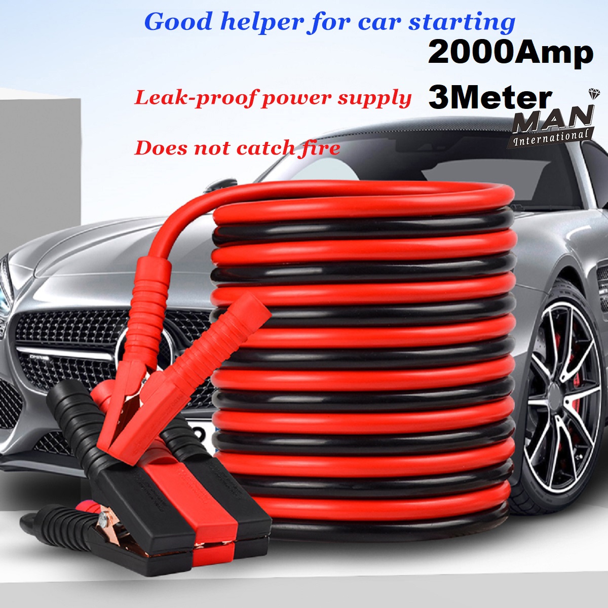 4M 2000A Car Battery Jump Leads Cable Jumper Emergency Power Starter ...