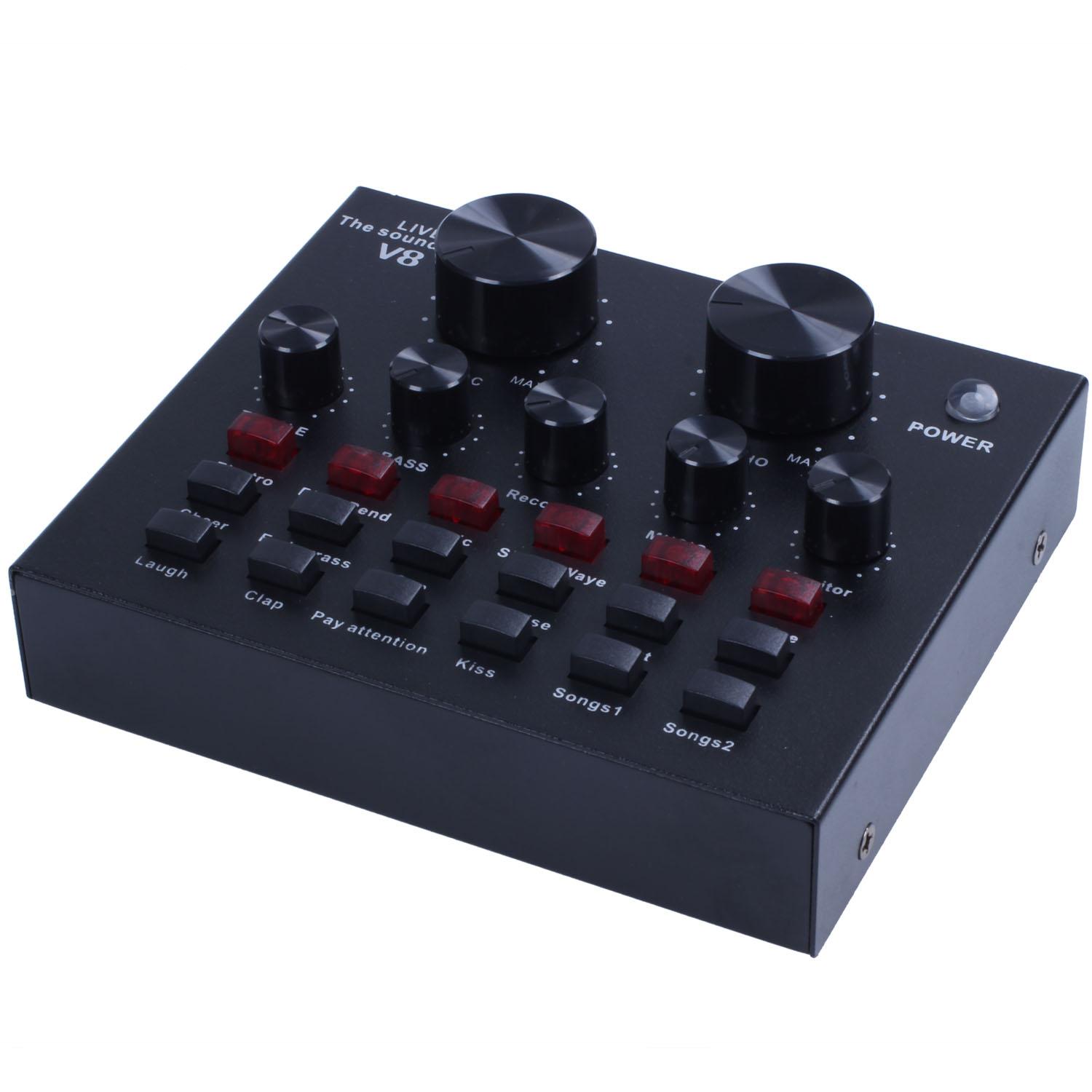 V8 Sound Card Audio Interface External Usb Live Broadcast Microphone ...