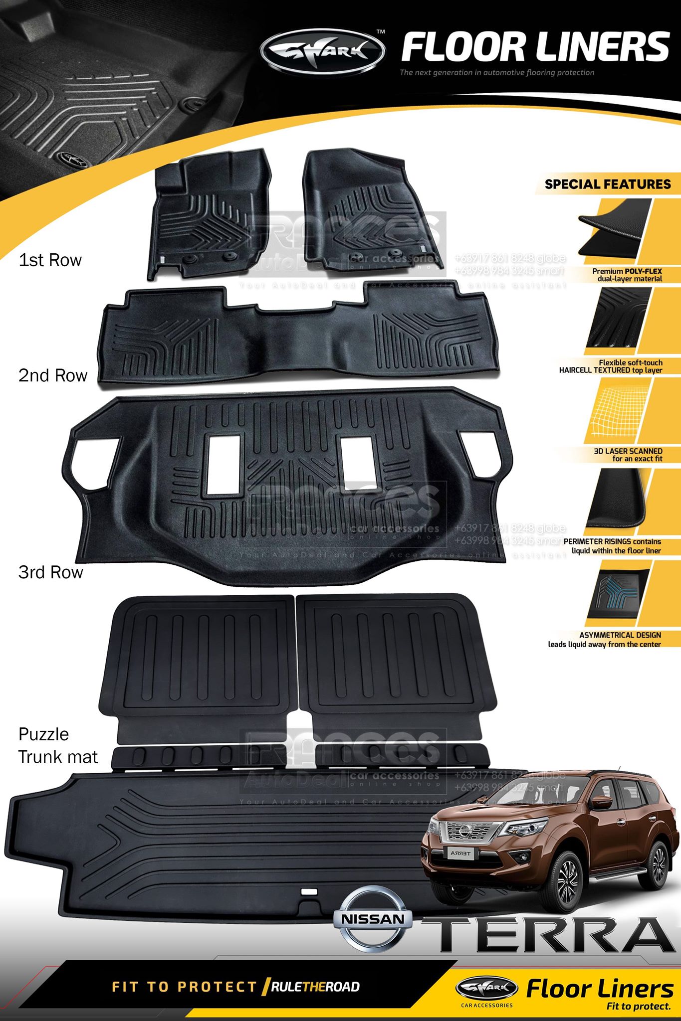 NISSAN TERRA 2019-2022 DEEP DISH SHARK MATTING 1st-3rd row WITH PUZZLE ...